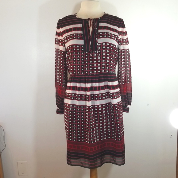 LOFT | Dresses | Loft Petite Geometric Pattern Red Black White Long ...